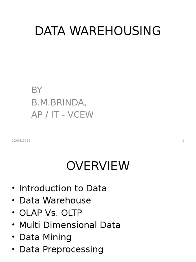 Data Warehouse | PDF | Data Warehouse | Principal Component Analysis
