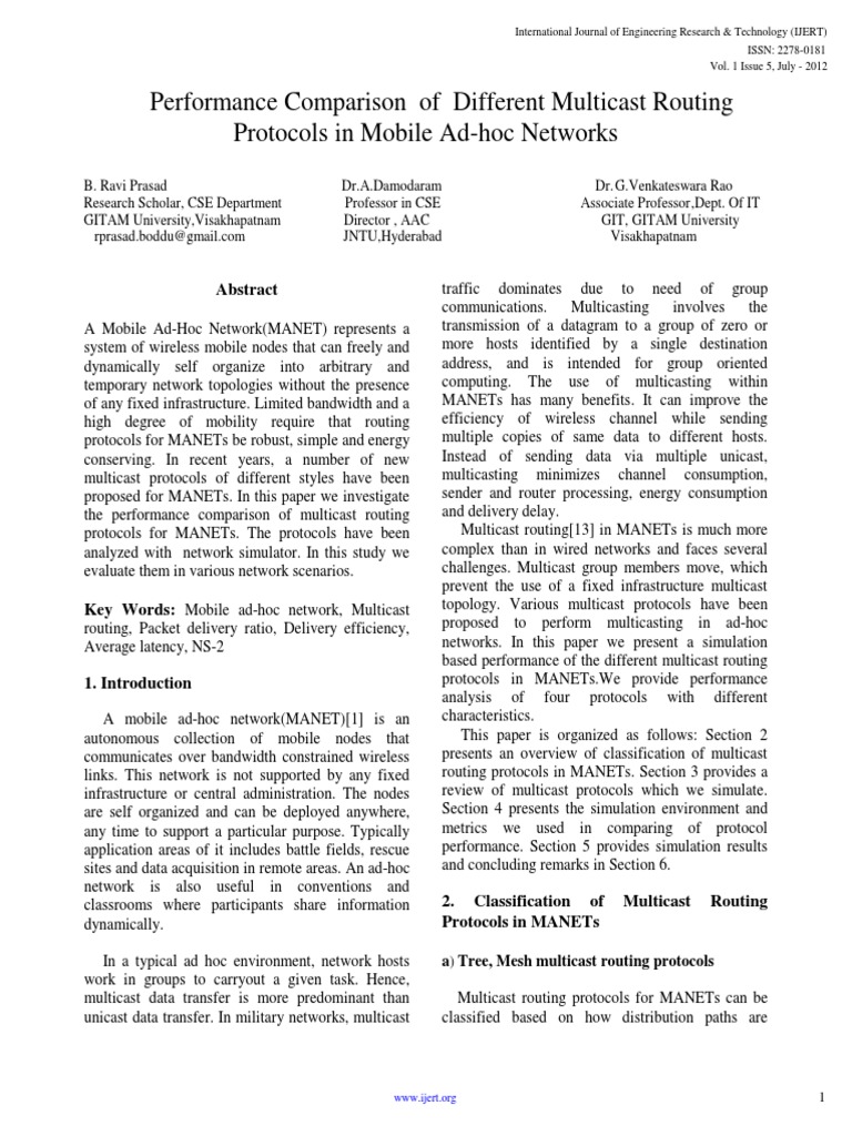 Performance Comparison Of Different Multicast Routing Protocols In Mobile Ad Hoc Networks Pdf