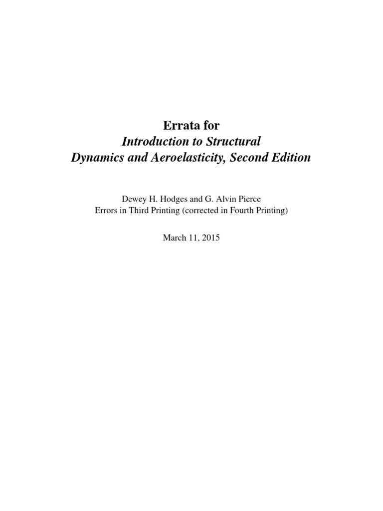 Errata For Introduction To Structural Dynamics and Aeroelasticity, Second Edition | PDF ...