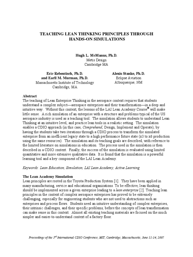 Teaching Lean Thinking Principles Through Hands-On Simulations | PDF | Lean Manufacturing ...