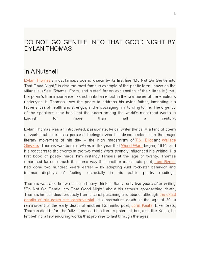Do Not Go Gentle Into That Good Night by Dylan Thomas | PDF | Poetry ...
