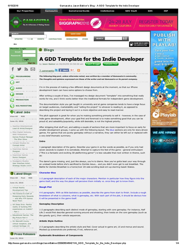 Getting Started Resource 01 Gamasutra - Jason Bakker's Blog - A GDD ...