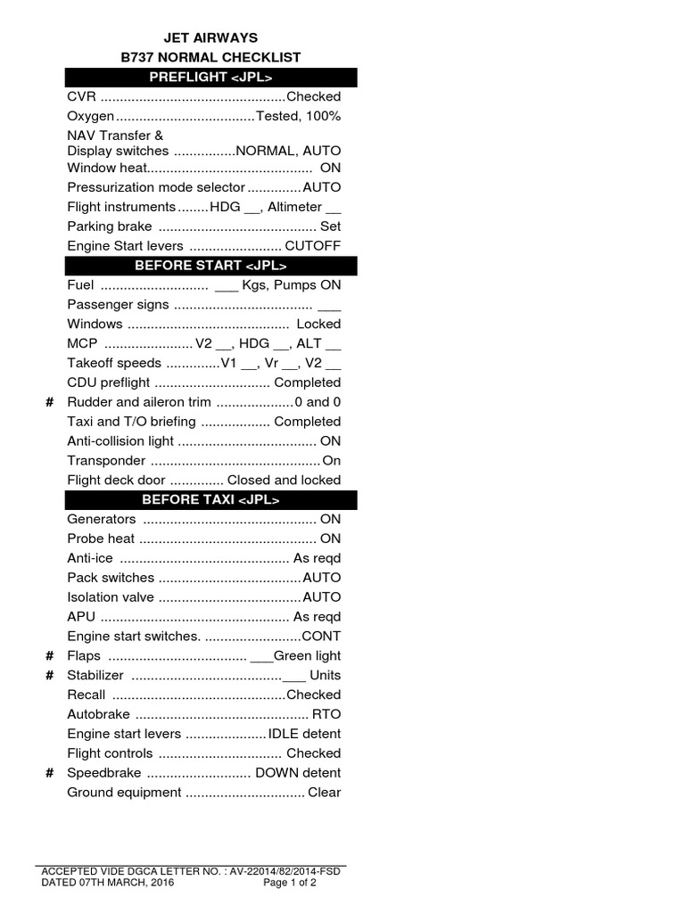 B737 Normal Checklist | PDF