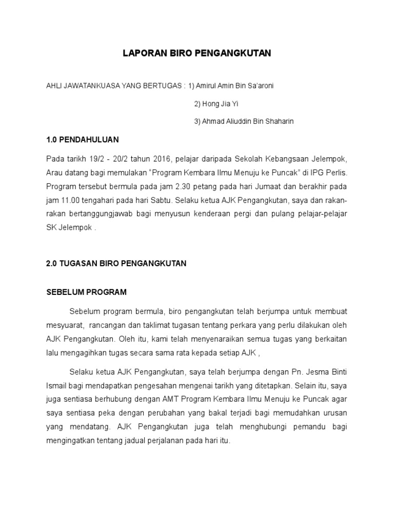 Contoh Laporan Ajk Pengangkutan | PDF