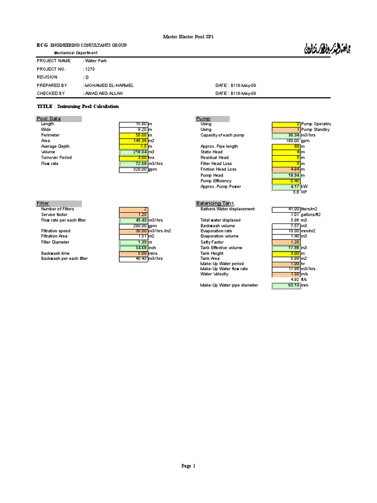 -Swimming-Pool-Calculations.xls | Pump | Filtration