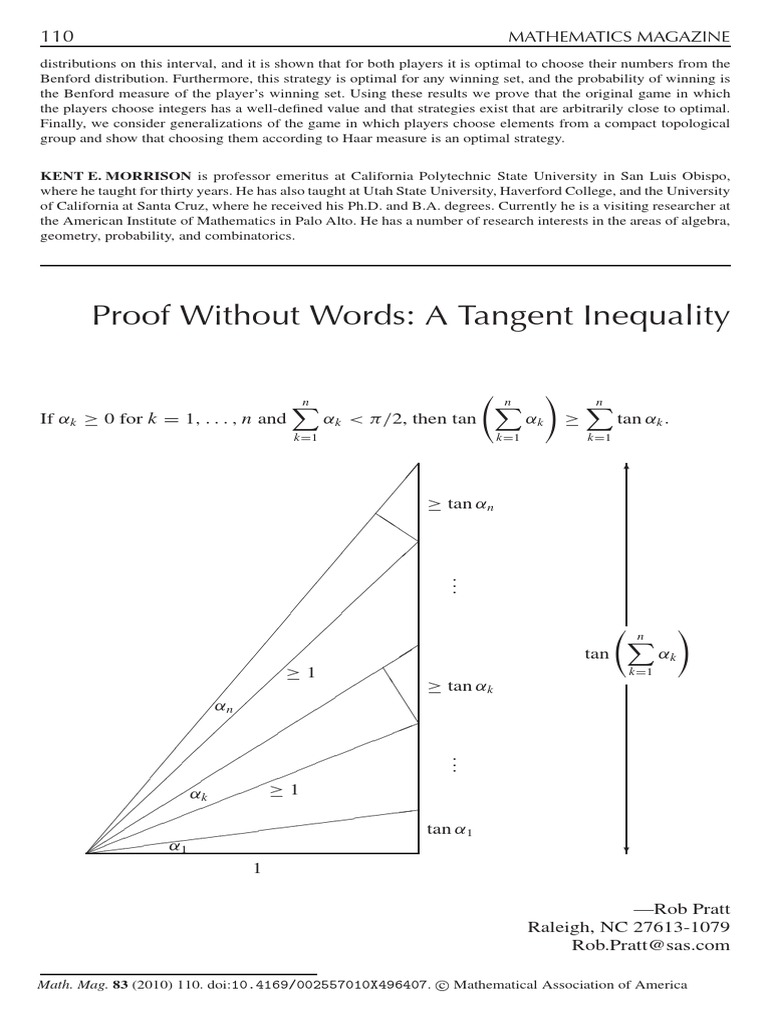 Proof Without Words: A Tangent Inequality: Mathematics Magazine | PDF