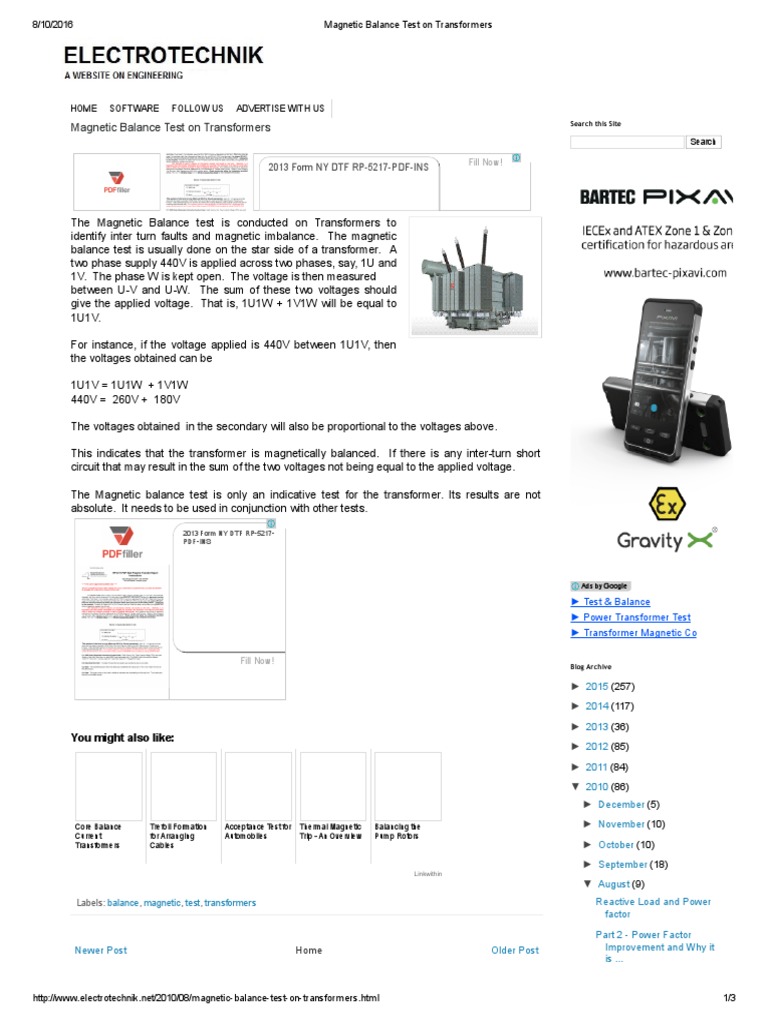 Magnetic Balance Test On Transformers PDF | PDF | Transformer | Voltage