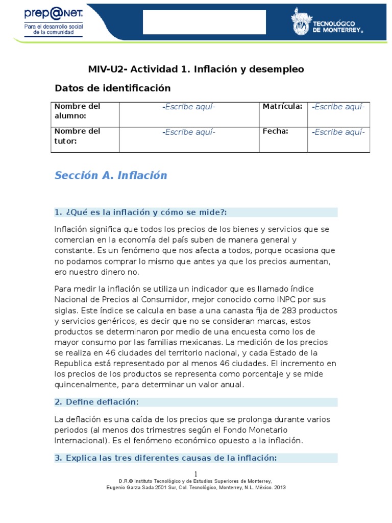 MIV-U2 - Actividad 1 Inflación y Desempleo | PDF | Desempleo | Ciencias sociales