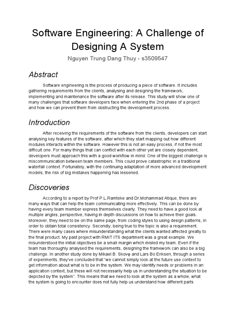 Software Engineering: A Challenge of Designing A System: Nguyen Trung Dang Thuy s3509547 | PDF ...