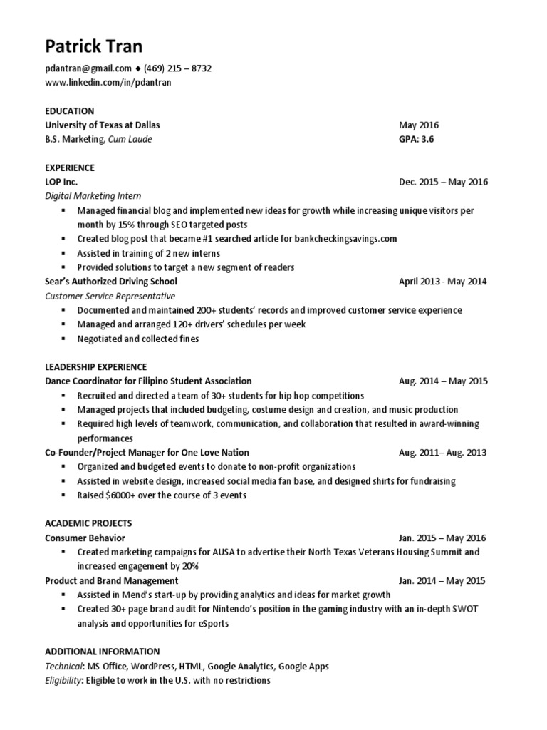 Patrick Tran Resume | PDF