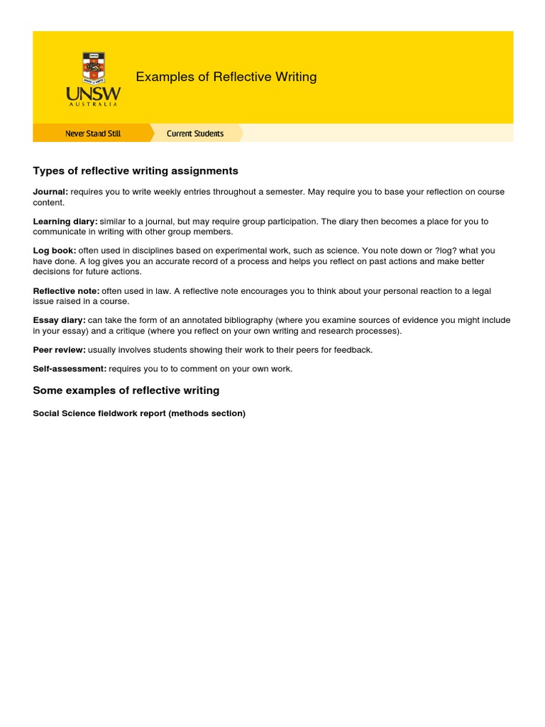 Examples of Reflective Writing | PDF | Cognition | Cognitive Science