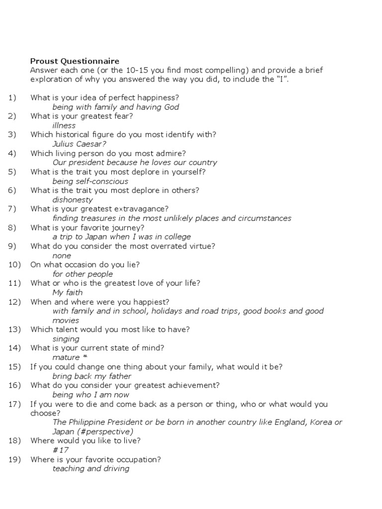 Proust Questionnaire | PDF