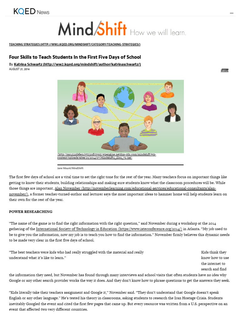 Four Skills To Teach Students in The First Five Days of School - MindShift - KQED News | PDF ...