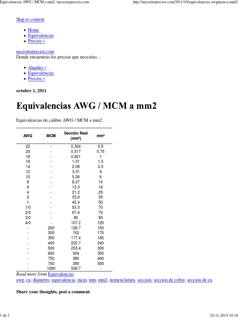 AWG-MCM A mm2 | PDF