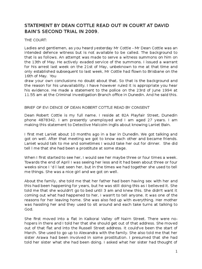 Dean Cottle's Statement About Laniet Bain | PDF | Crime & Violence ...