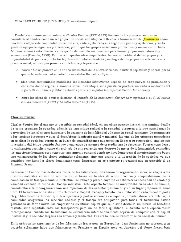 Charles Fourier | PDF | Socialismo | utopía