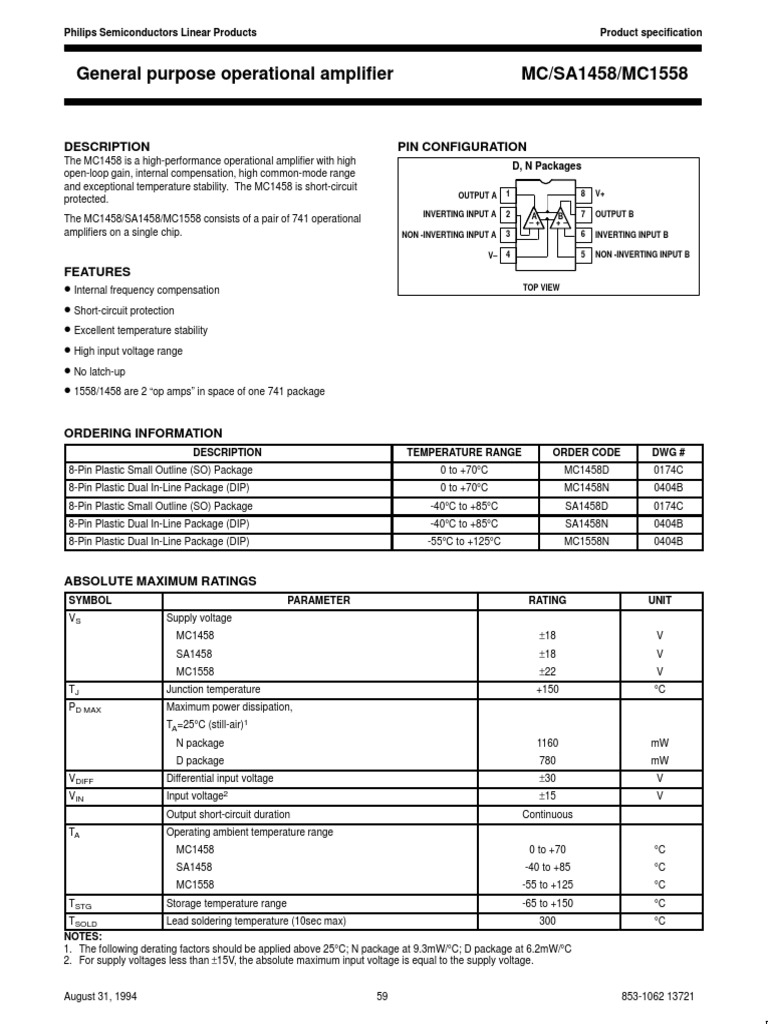 MC1458-MC1558 | Operational Amplifier | Amplifier
