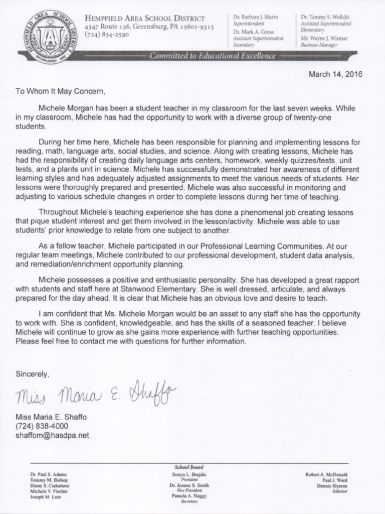 Maria Shaffo Letter of Recommendation | PDF