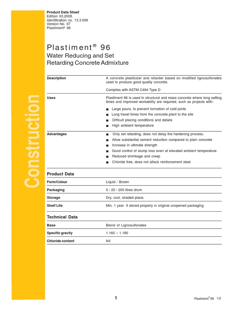 Plastiment 96: Water Reducing and Set Retarding Concrete Admixture ...