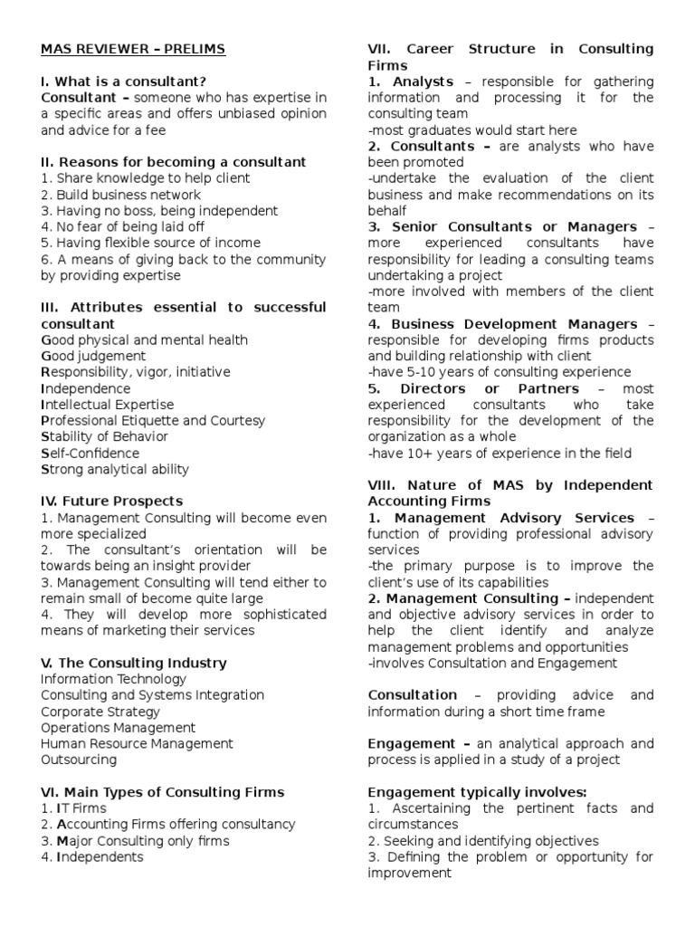 MAS 2 Reviewer | PDF | Consultant | Business