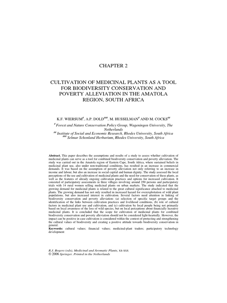 Cultivation of Medicinal Plants As A Tool For Biodiversity Conservation and Poverty Alleviation ...