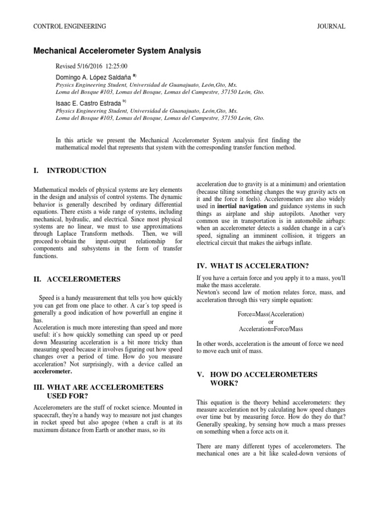 Mechanical Accelerometer System Analysis Download Free Pdf