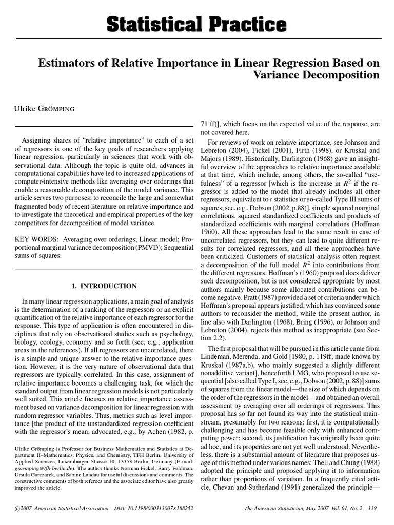 Statistical Practice: Estimators of Relative Importance in Linear Regression Based On Variance ...