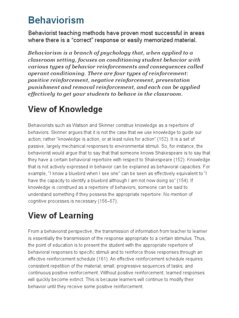 BEHAVIORIM in The CLASSROOM | PDF | Behaviorism | Reinforcement