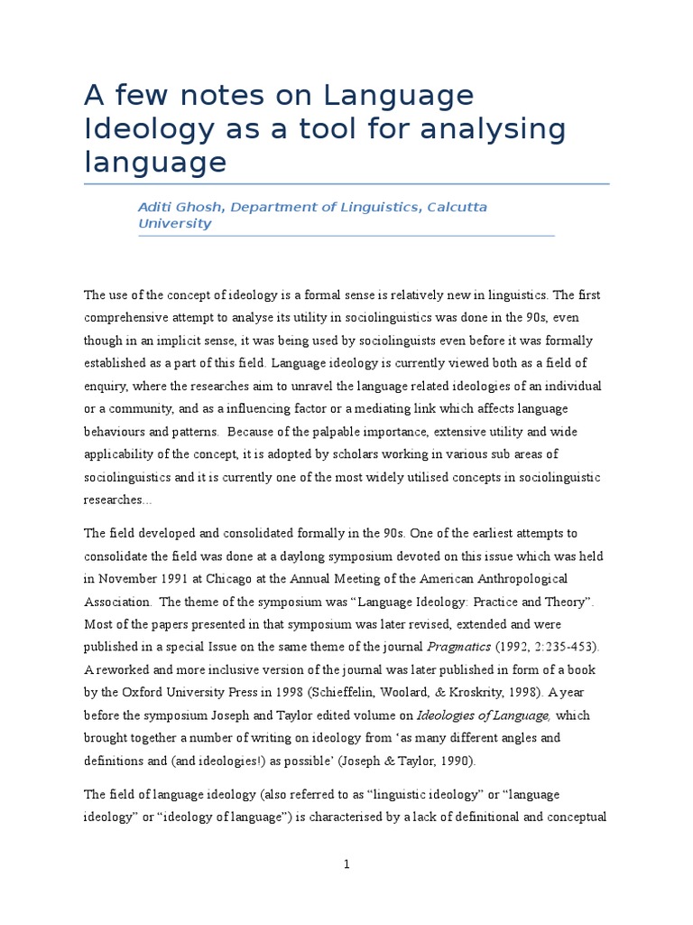 A Few Notes On Language Ideology As A Tool For Analysing Language | PDF ...