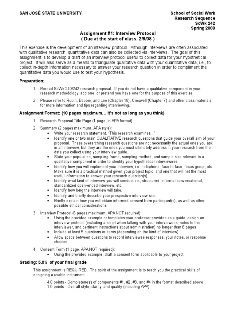 242 Assignment 1 Interview Protocol | PDF | Interview | Qualitative Research