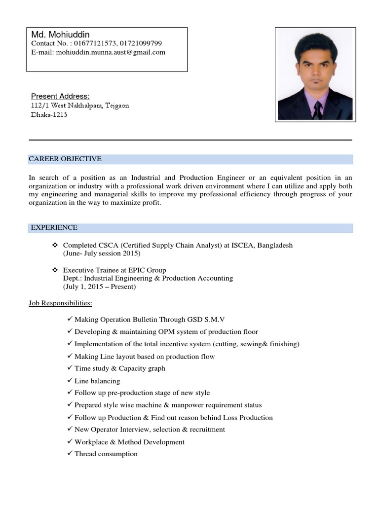 Final CV Mohiiuddin Munna PDF | PDF | Supply Chain Management | Engineering
