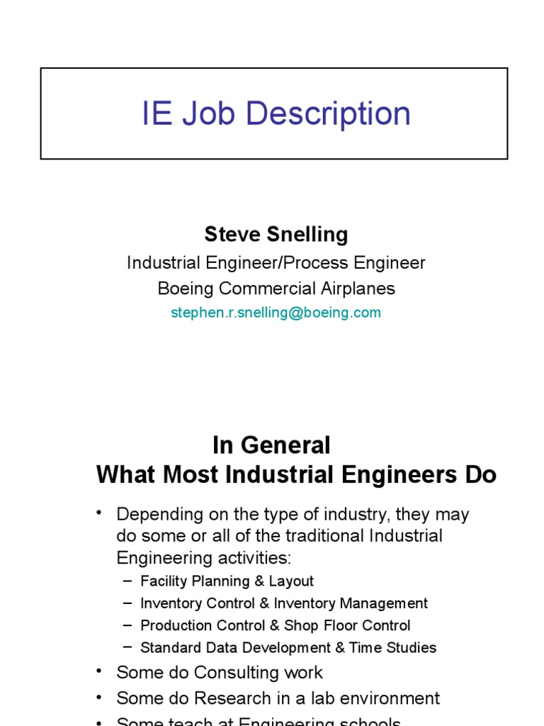 IE Job Description: Steve Snelling | PDF | Industrial Engineering ...