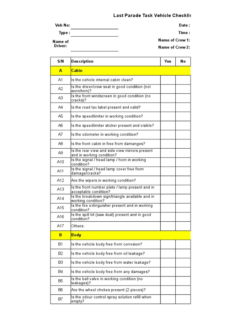 Last Parade Task Vehicle Checklist (Revise 12 08 16) | PDF | Chess ...