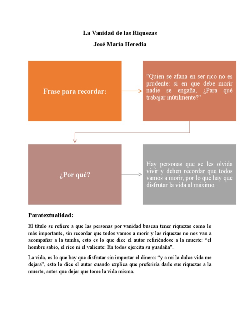 La Vanidad de Las Riquezas - Jose Maria Heredia | PDF