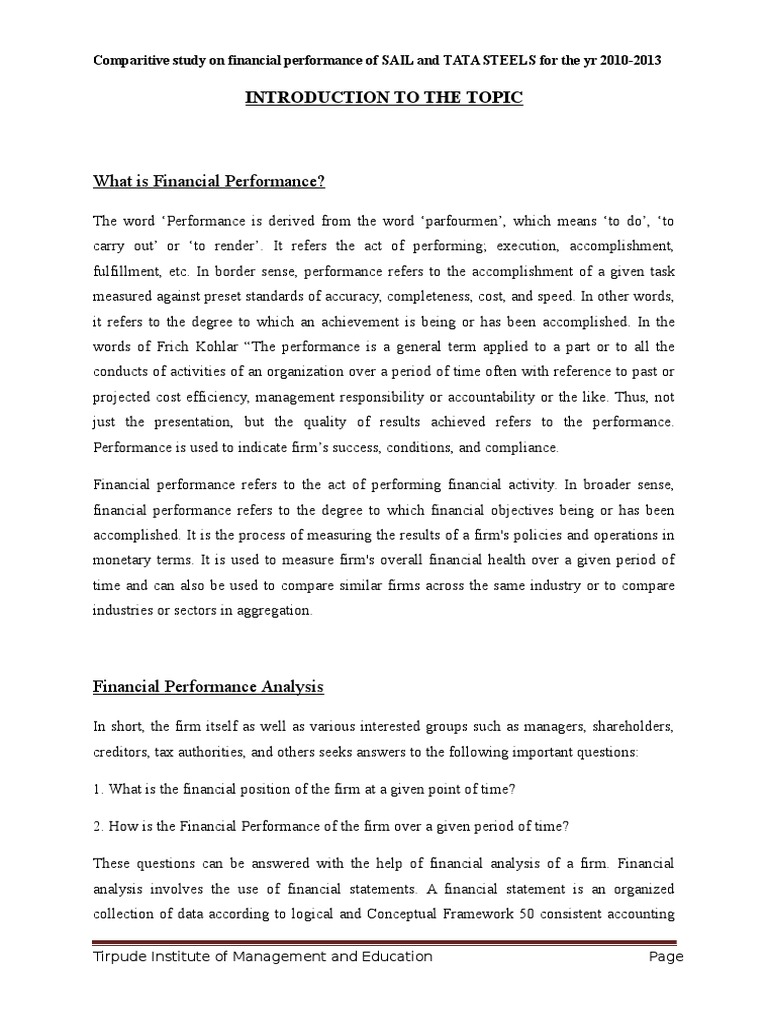 What Is Financial Performance?: Introduction To The Topic | PDF ...