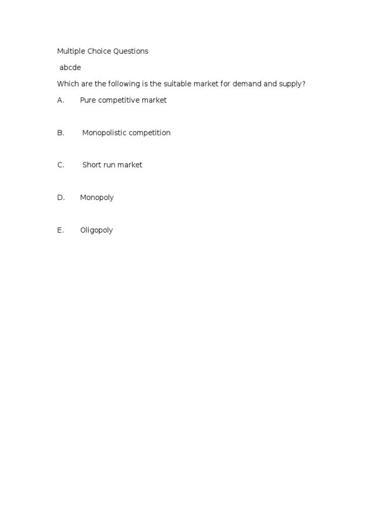 Multiple Choice Questions Abcde Which Are The Following Is The Suitable ...