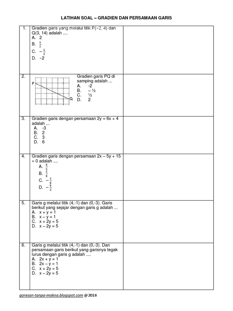 Latihan Soal Gradien & Persamaan Garis | PDF