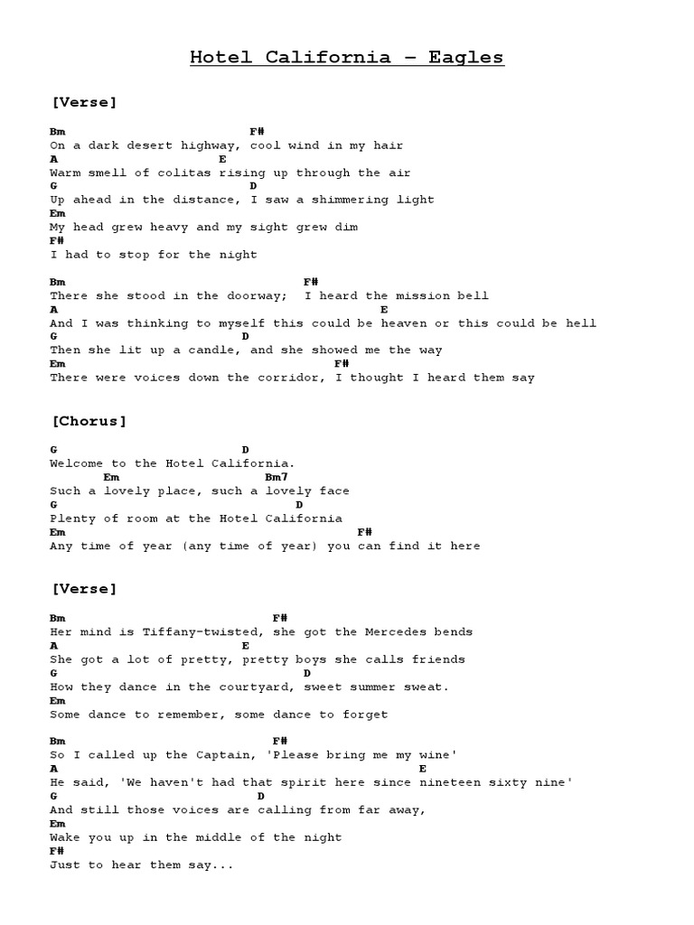 Hotel California - The Eagles | PDF