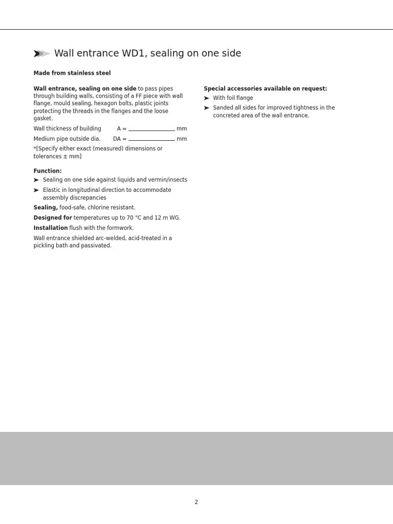Wall Entrance WD1, Sealing On One Side | PDF