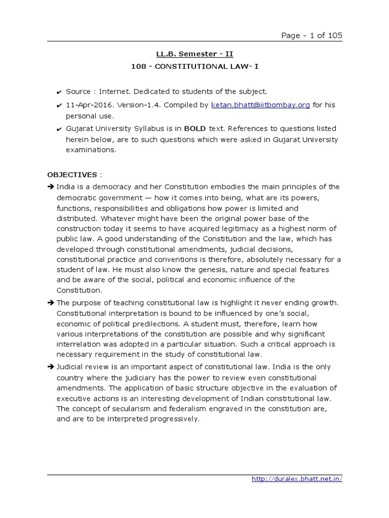 Notes On 108 Constitutional Law Paper - I - V1.6 - by Ketan Bhatt | PDF ...