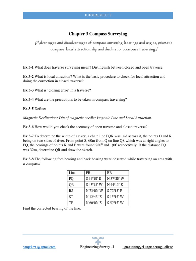 Tutorial Sheet 3 | PDF | Compass | Surveying