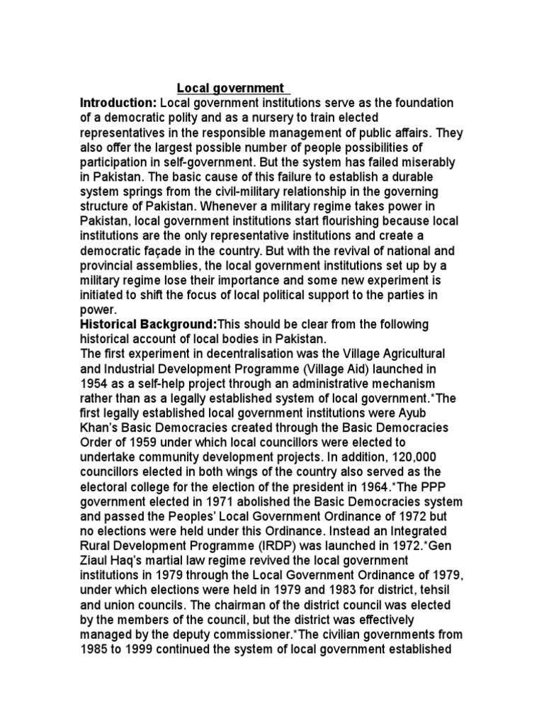 Local Government Introduction: Local Government Institutions Serve As ...