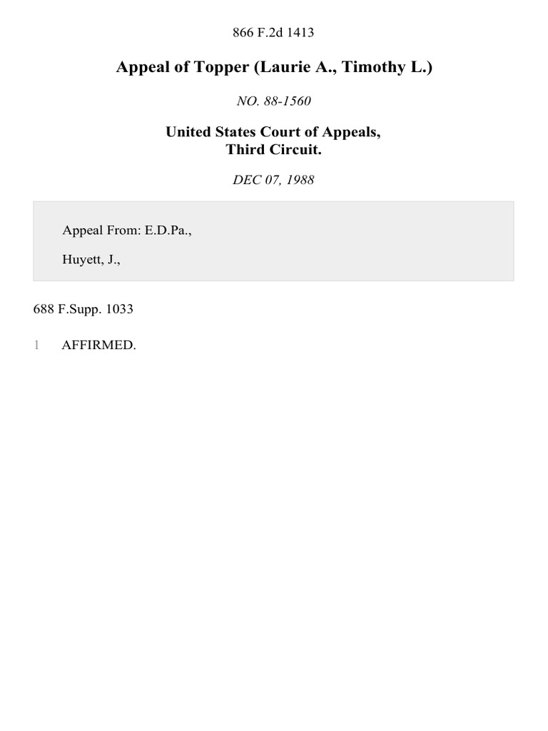 Appeal of Topper (Laurie A., Timothy L.), 866 F.2d 1413, 3rd Cir. (1988 ...