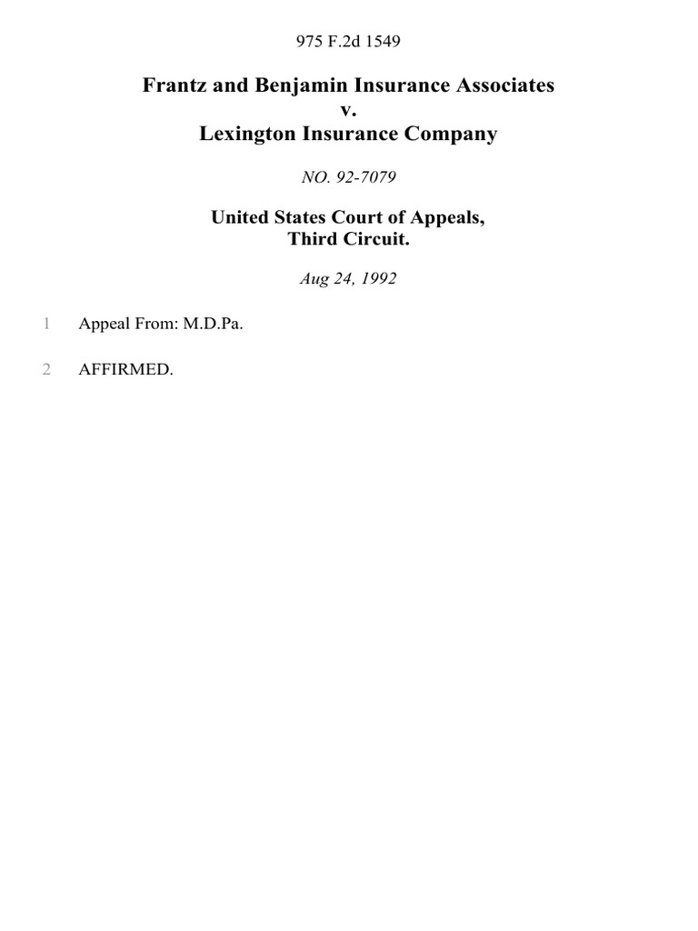 Frantz and Benjamin Insurance Associates v. Lexington Insurance Company ...