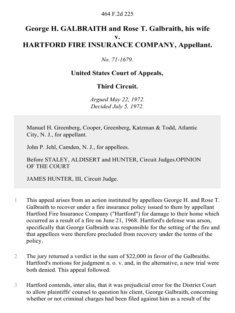 George H. Galbraith and Rose T. Galbraith, His Wife v. Hartford Fire ...