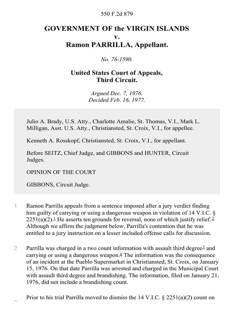 Government of The Virgin Islands v. Ramon Parrilla, 550 F.2d 879, 3rd ...