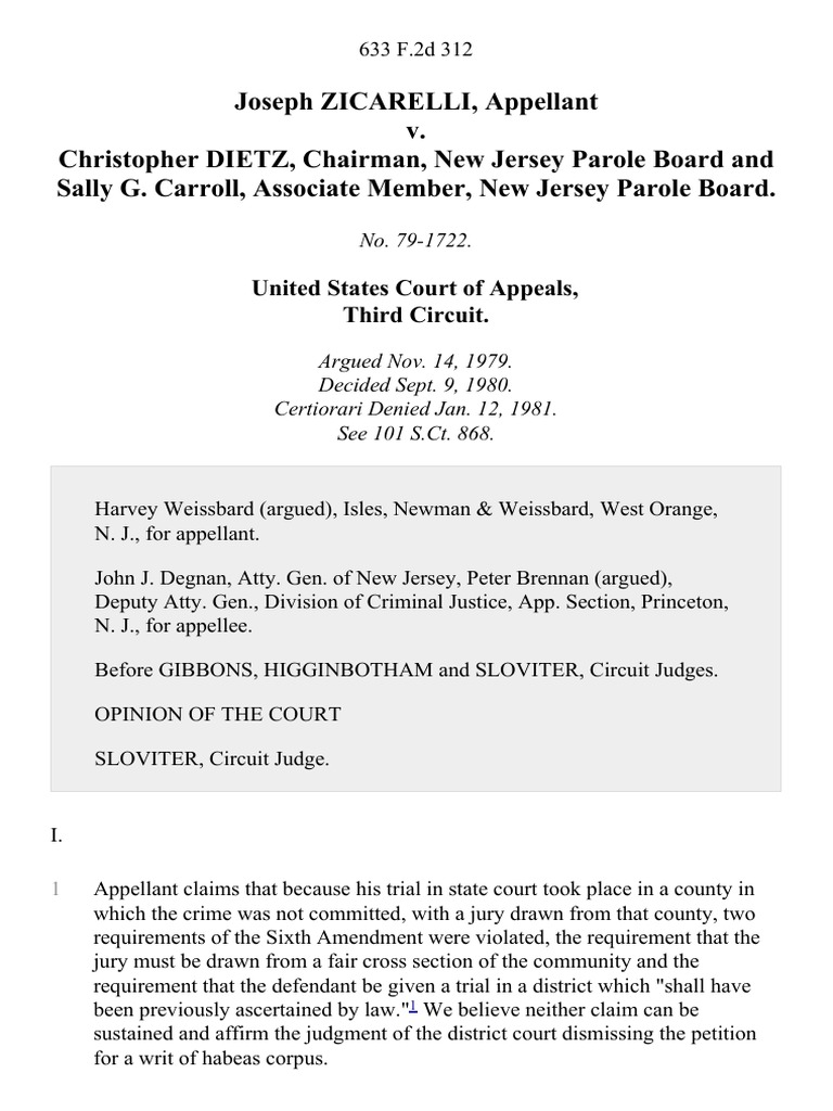 Joseph ZICARELLI, Appellant v. Christopher DIETZ, Chairman, New Jersey ...