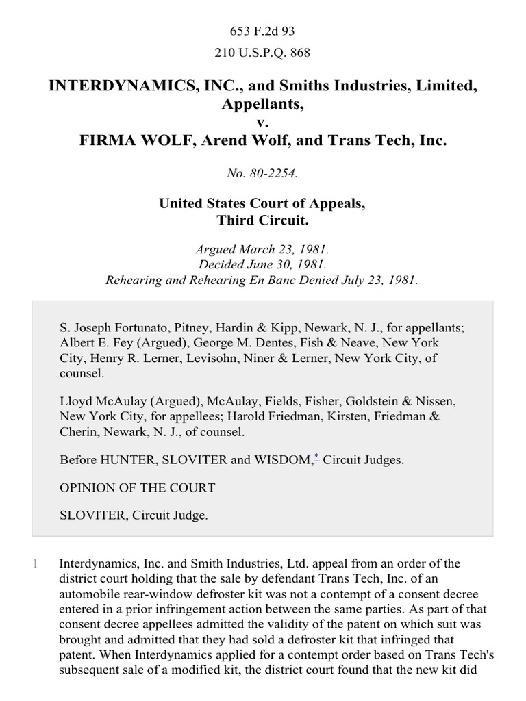 Interdynamics, Inc., and Smiths Industries, Limited v. Firma Wolf, Arend Wolf, and Trans Tech ...