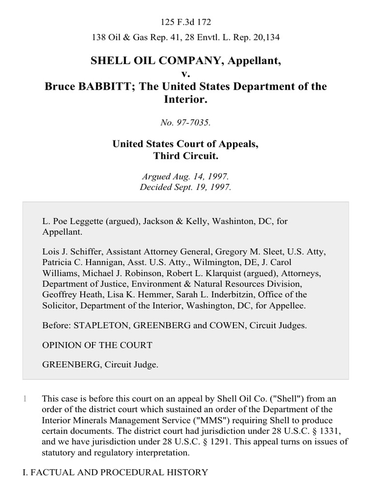 Shell Oil Company v. Bruce Babbitt The United States Department of The ...