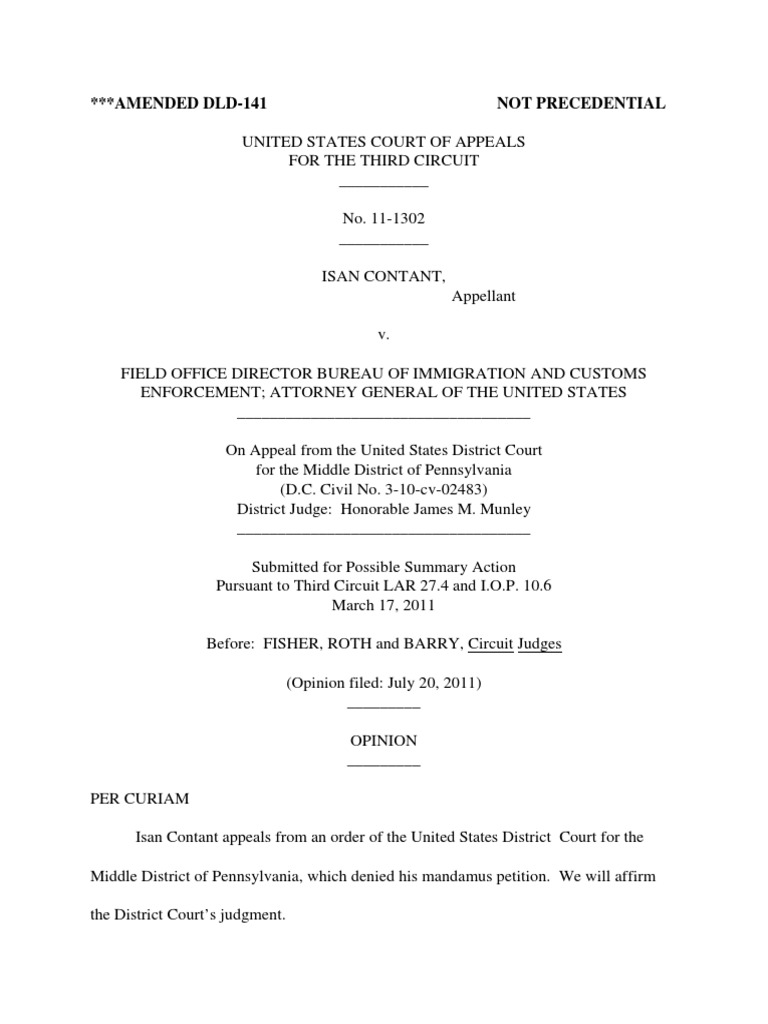 Isan Contant v. Field Office Director Bureau O, 3rd Cir. (2011) | PDF ...